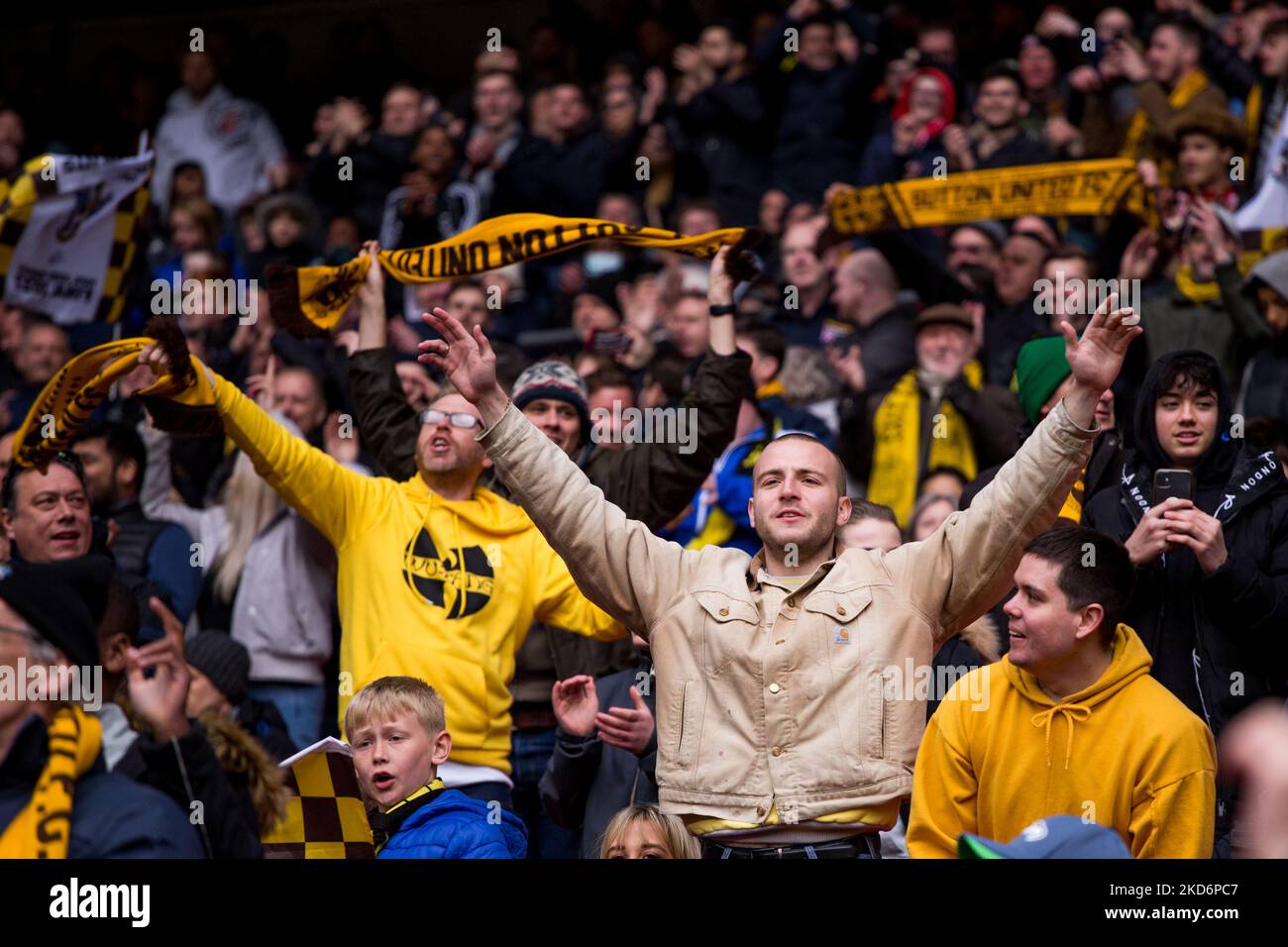 Sutton United cheers on during the Papa John Trophy Final between ...