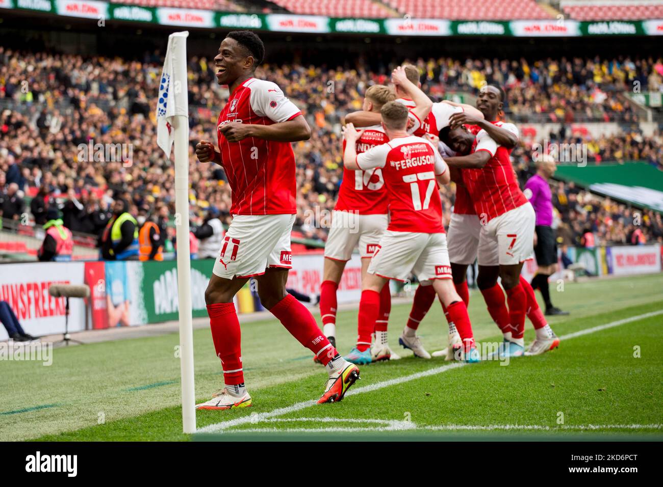 Michael Ihiekwe of Rotherham United celebrates after scoring during the ...