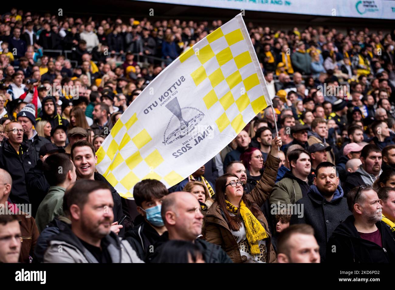 Sutton United cheers on during the Papa John Trophy Final between ...