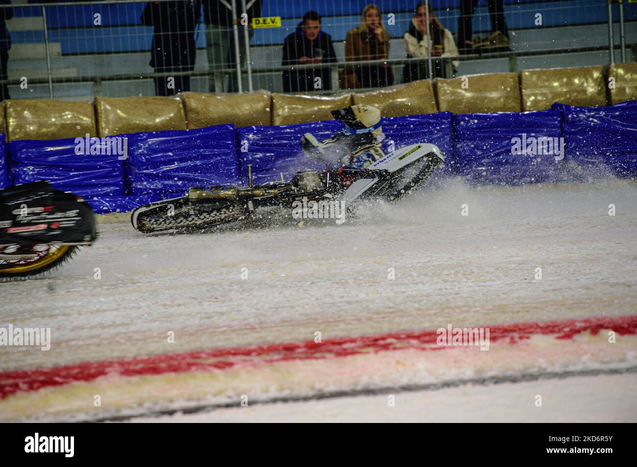 Max Koivula (24) spins off during the FIM Ice Speedway Gladiators World ...