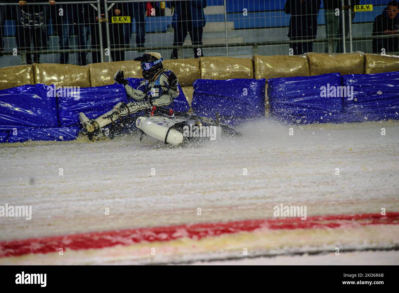Max Koivula (24) spins off during the FIM Ice Speedway Gladiators World ...