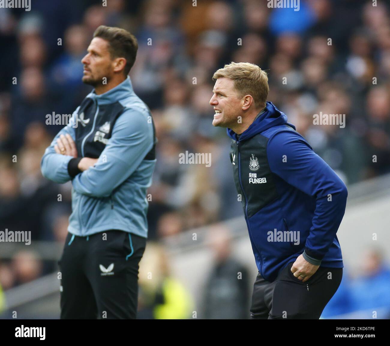 L-R Assistant Coach Jason Tindall and Newcastle United manager Eddie Howe during Premier League ...