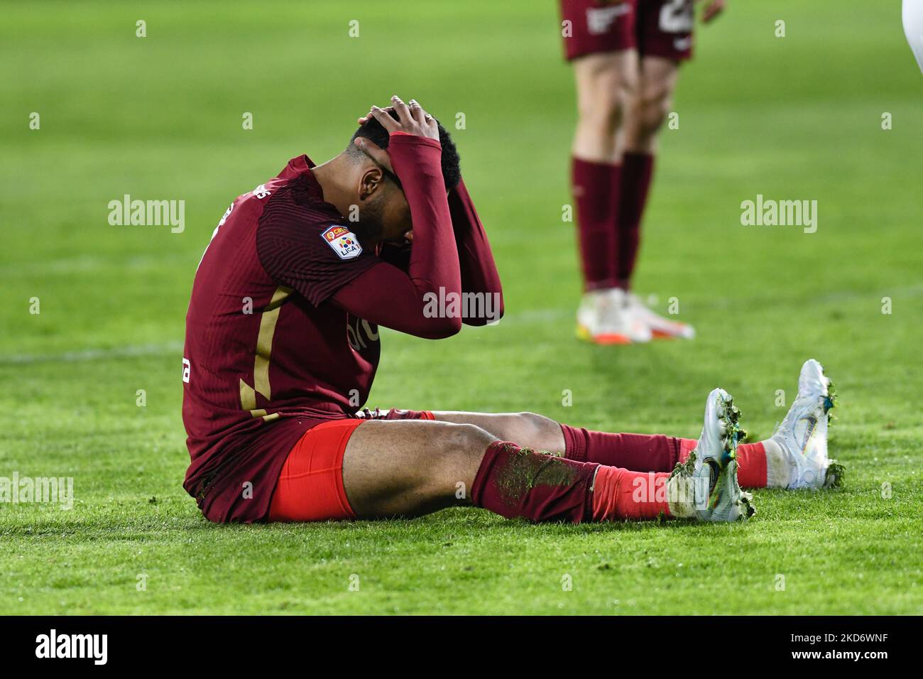 Billel Omrani reacting after he missed an opportunity to score during ...