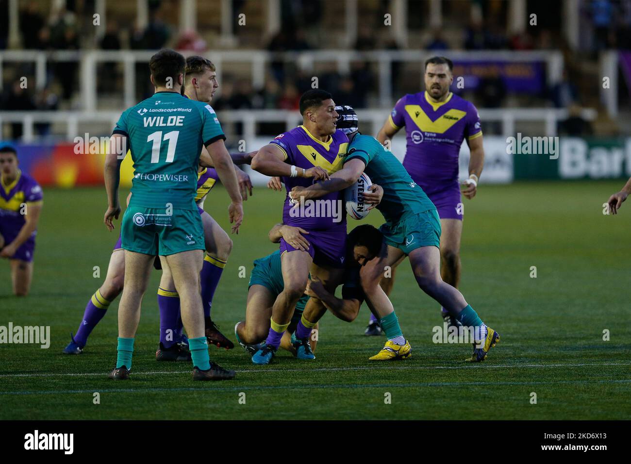 Mitch Clark of Newcastle Thunder is tackled during the BETFRED ...