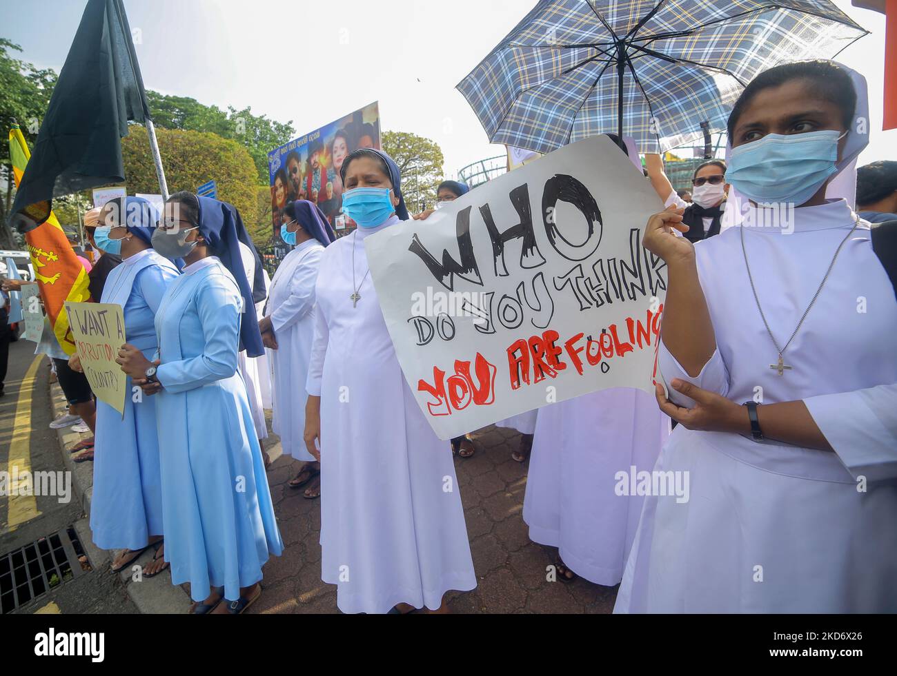 Sri Lankan catholic nuns hold placards during a protest at Colombo, Sri ...