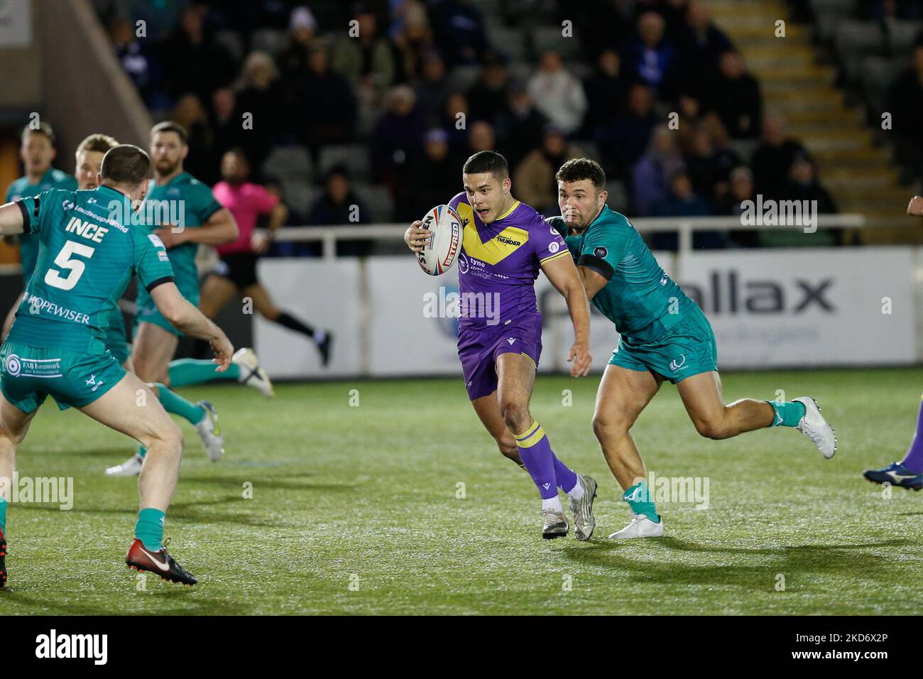 Jake Shorrocks of Newcastle Thunder on the charge during the BETFRED ...