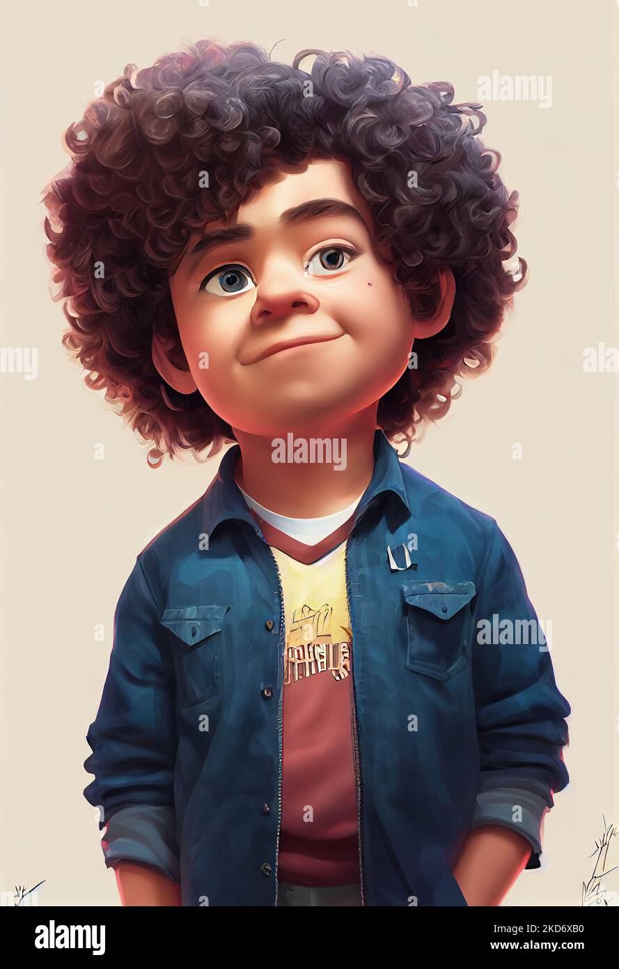 A vertical colorful portrait illustration of Dustin Henderson or Gaten ...