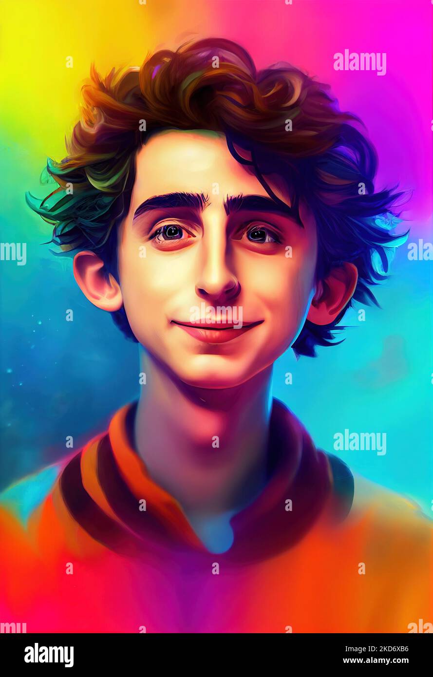 A vertical portrait illustration of Timothee Chalamet Stock Photo - Alamy