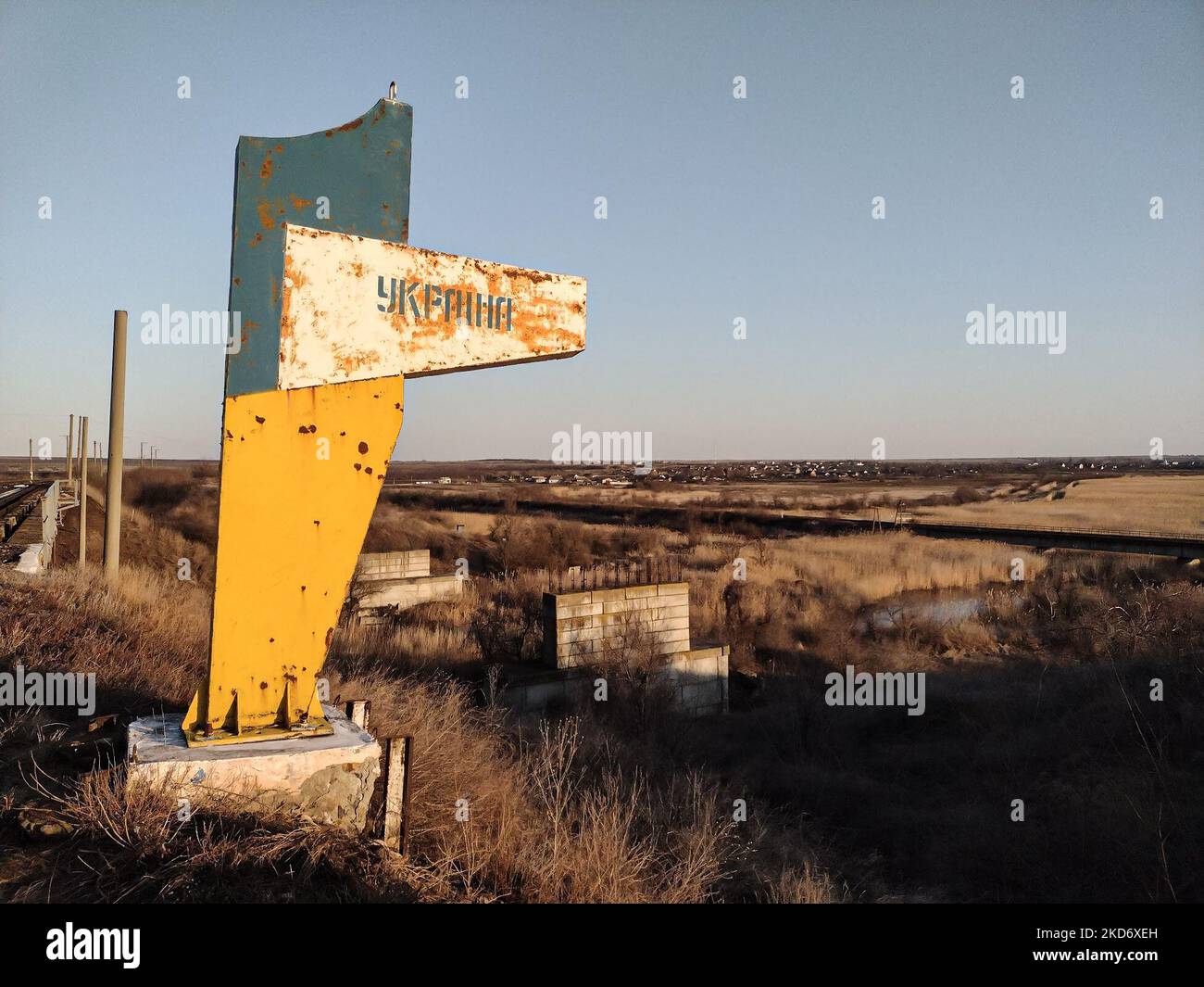 View of the railway destroyed by the Ukrainians to prevent passage from ...
