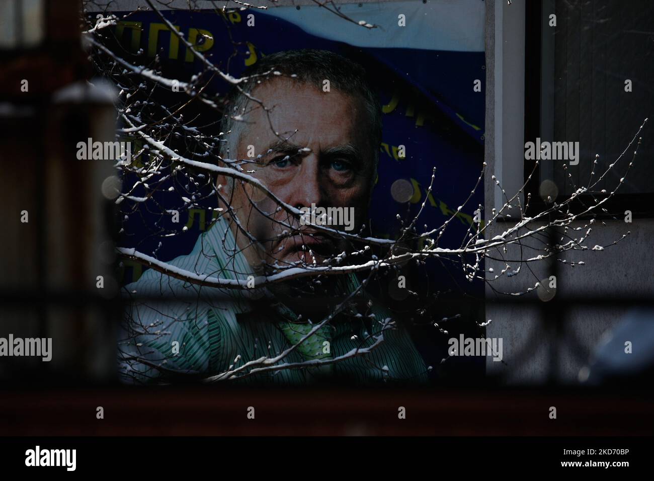 Portrait of politician Vladimir Zhirinovsky in the center of St ...