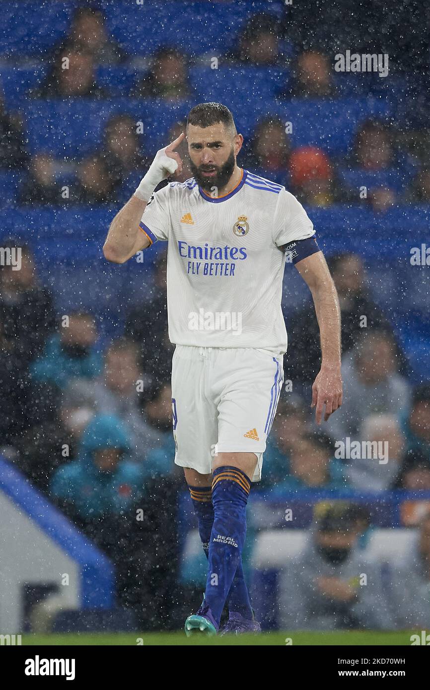 Karim Benzema of Real Madrid celebrates after scoring his sides first ...