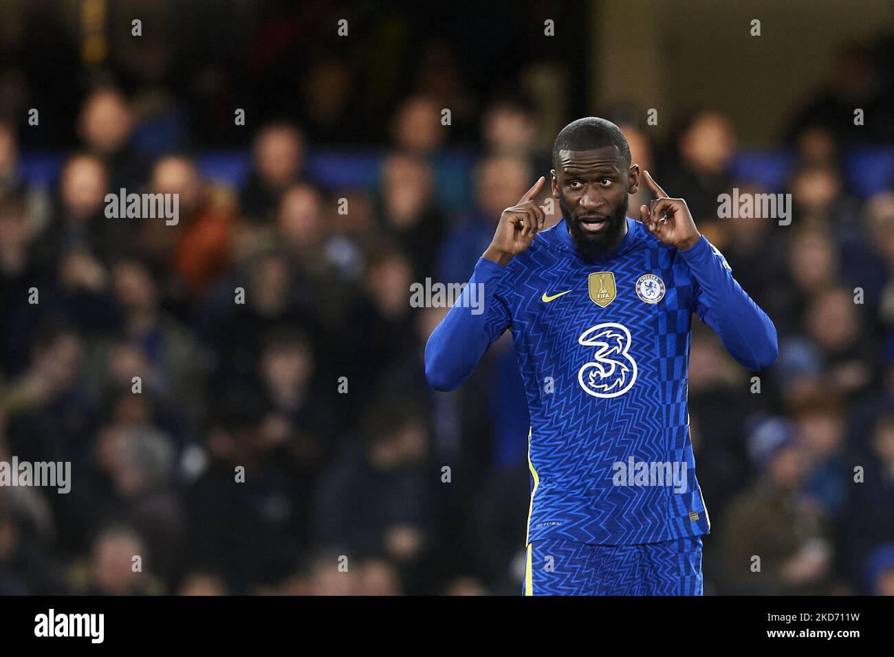 Antonio Rudiger of Chelsea gestures during the UEFA Champions League ...