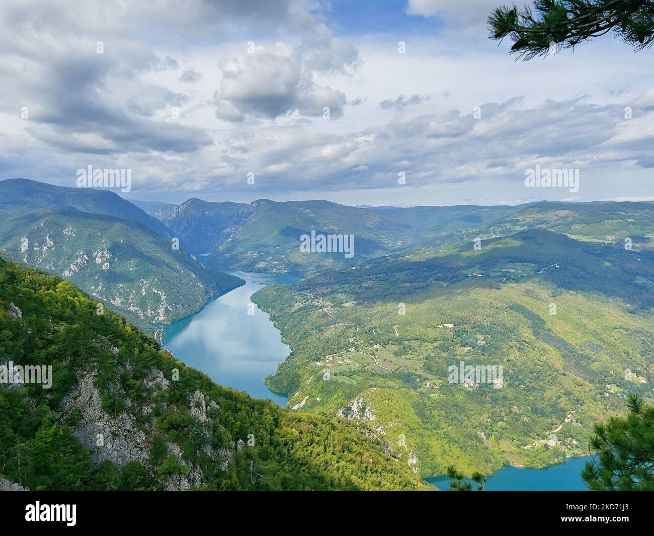Majestic scenery nature river Drina Eastern Serbia Perucac Bajina Basta seen from viewpoint ...