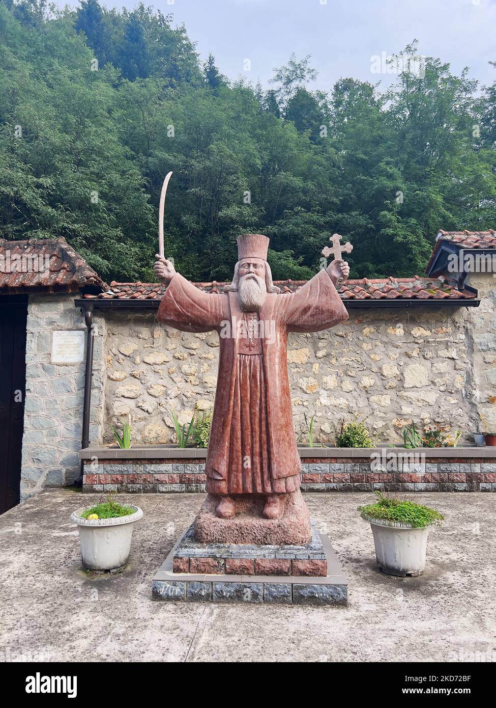 Monument sculpture in the old beautiful medieval monastery Raca near ...