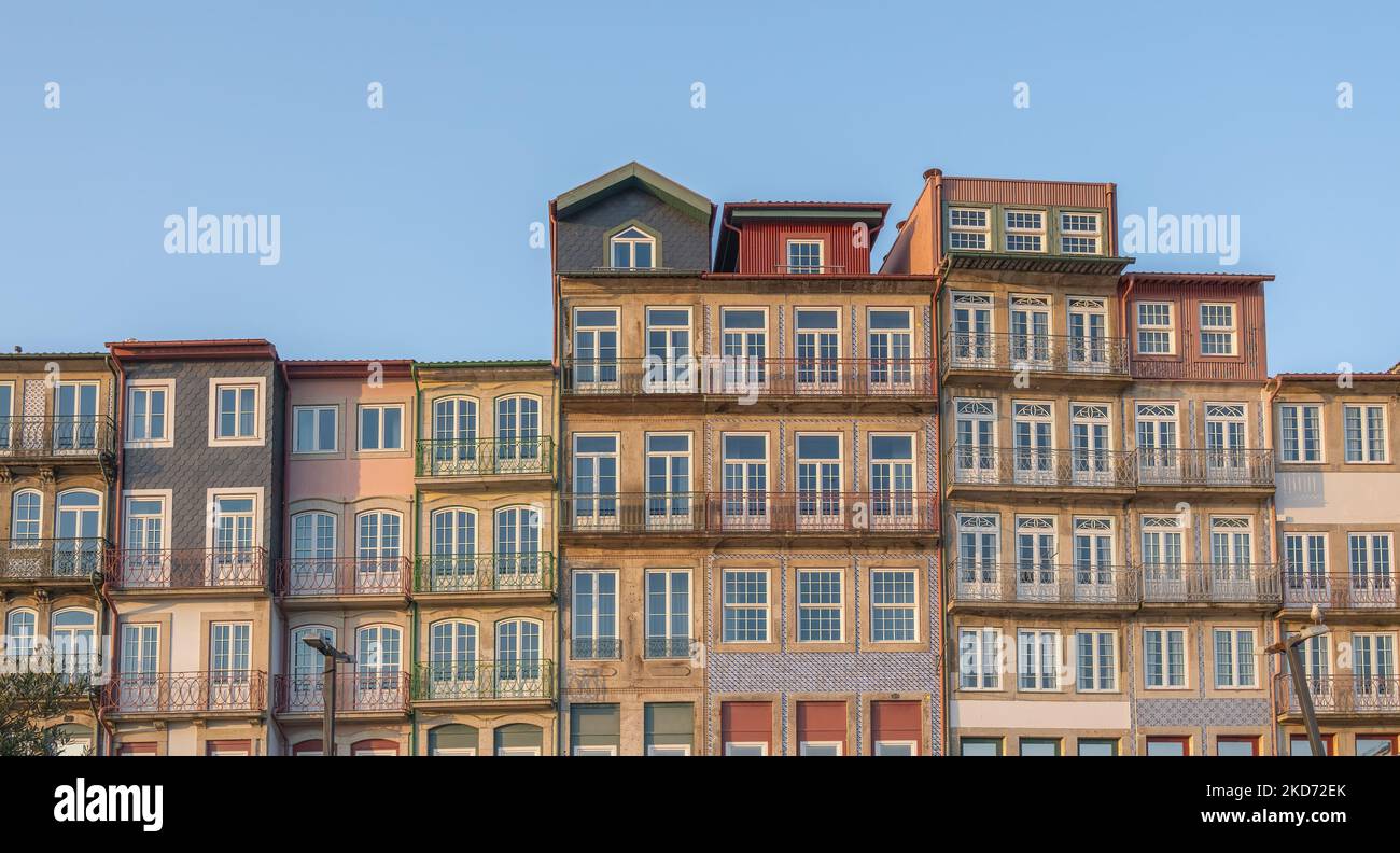 Traditional Portuguese architecture buildings at Cais da Ribeira ...