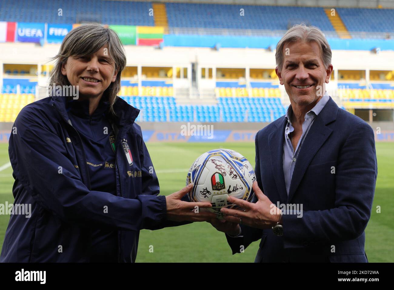 Milena Bertolini of Italy and Kyle Krause president of PARMA CALCIO ...