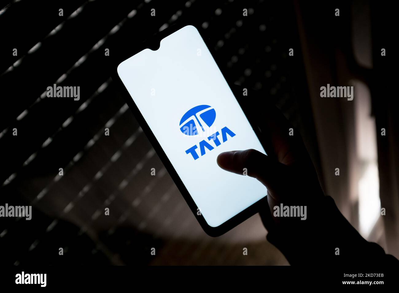 In this photo illustration a Tata Motors logo seen displayed on a ...