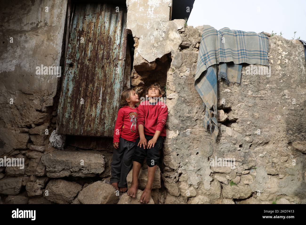 Palestinian children play outside their house during the month of Ramadan, in Gaza City on April ...