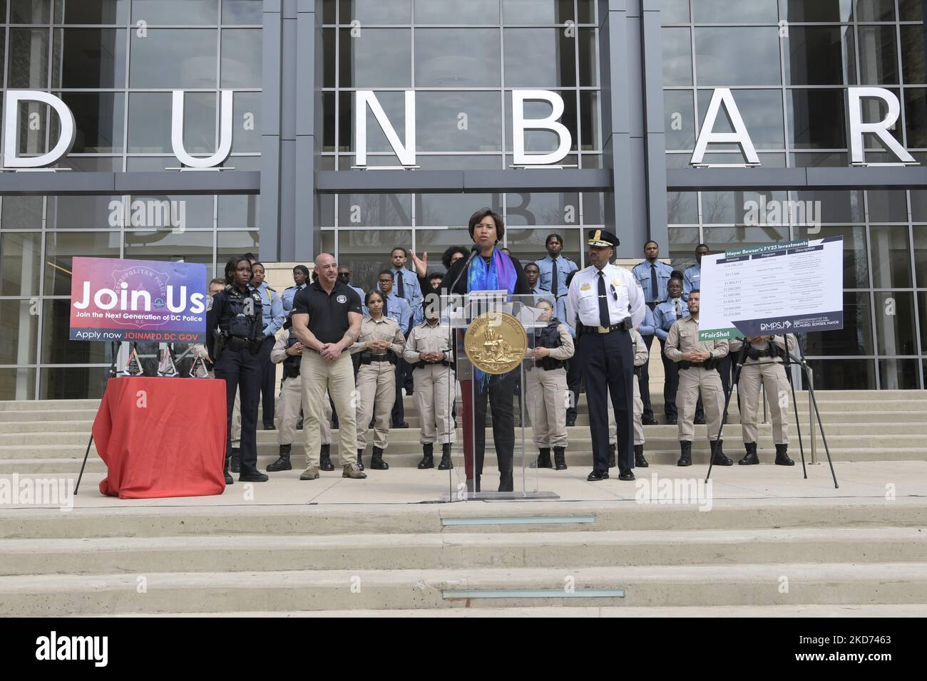 DC Mayor Muriel Bowser alongside MPD Chief Robert Contee(right) speaks ...