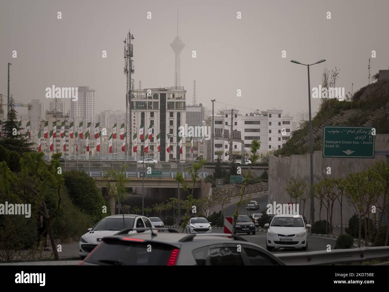 A view of northwestern Tehran during a polluted air, on April 8, 2022 ...