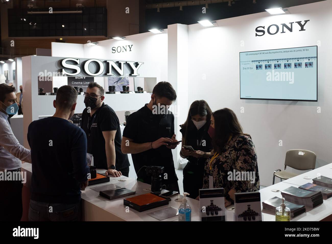 People are looking on a Sony kiosk during the PhotoVision Festival 2022, a 3-day big festival ...