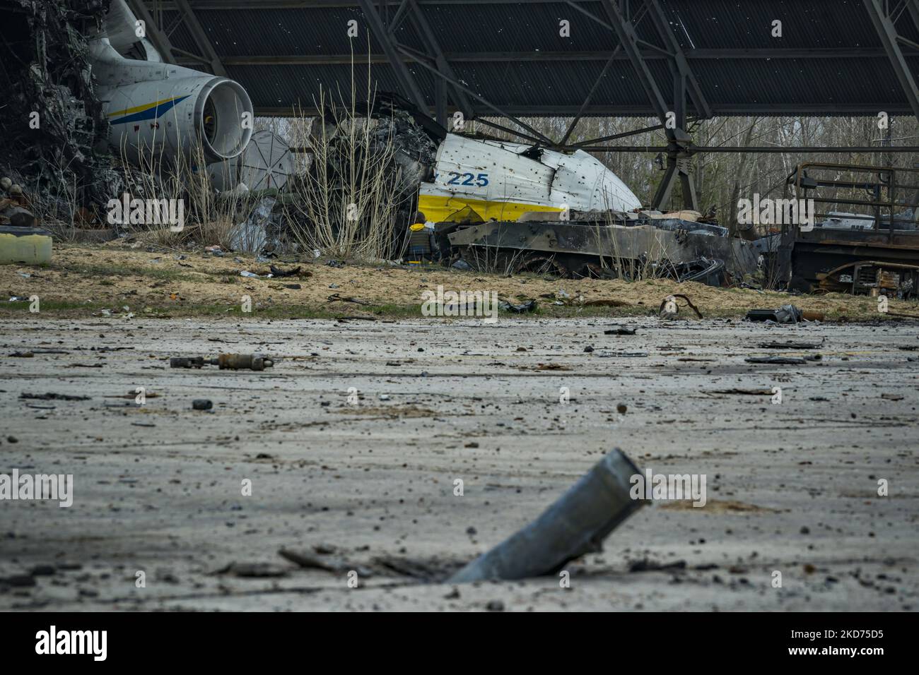 A rocket nailed in the airfield of the Gostomel airport with the ...