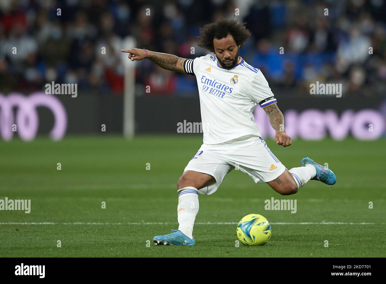 Marcelo of Real Madrid shooting to goal during the La Liga Santander ...
