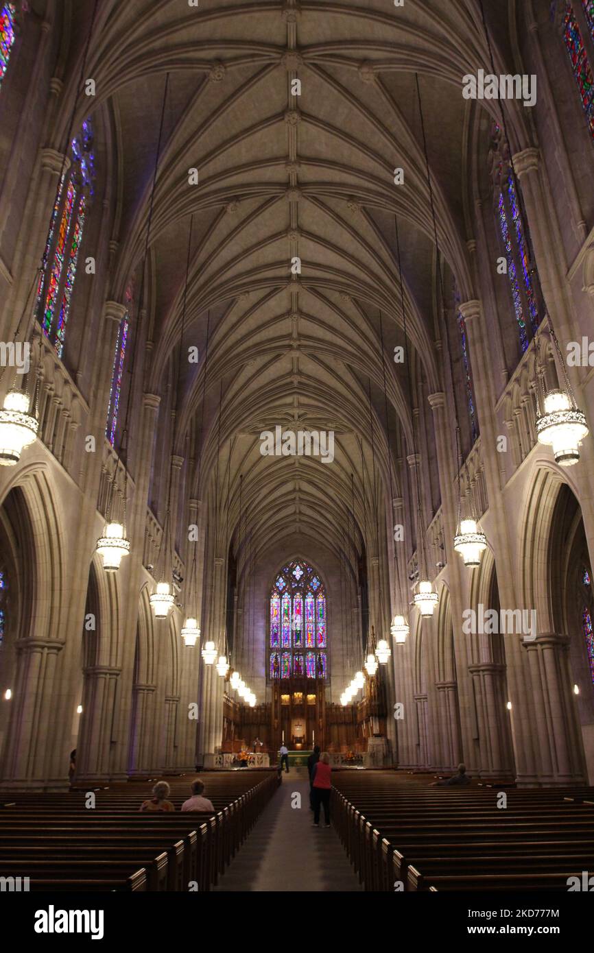 The interior of the Duke University Chapel, looking towards the alter ...