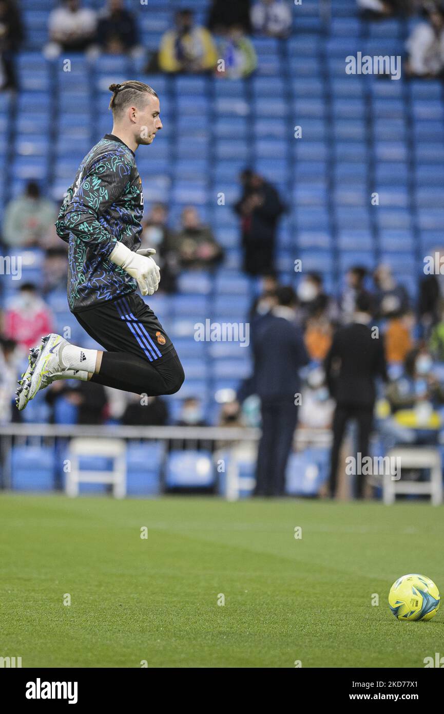Goalkeeper Andriy Lunin of Real Madrid CF warming up during the LaLiga ...