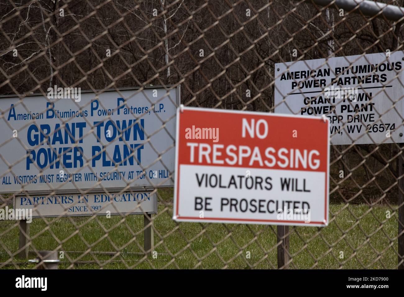 Signs for Grant Town Power Plant are seen as climate activists gather ...