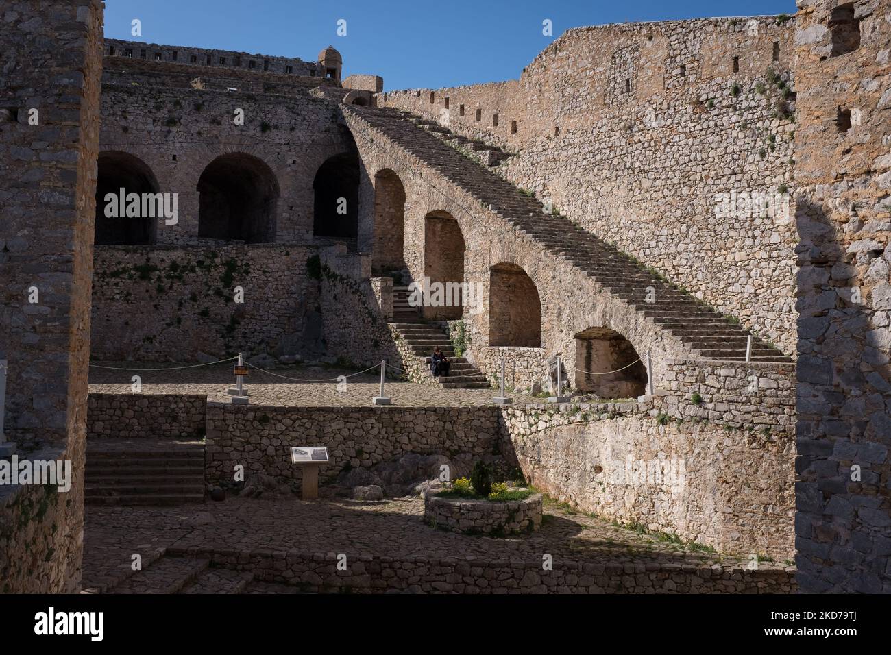 The fort of Palamidi on April 10, 2020 in Nafplio, Greece. The fort of ...