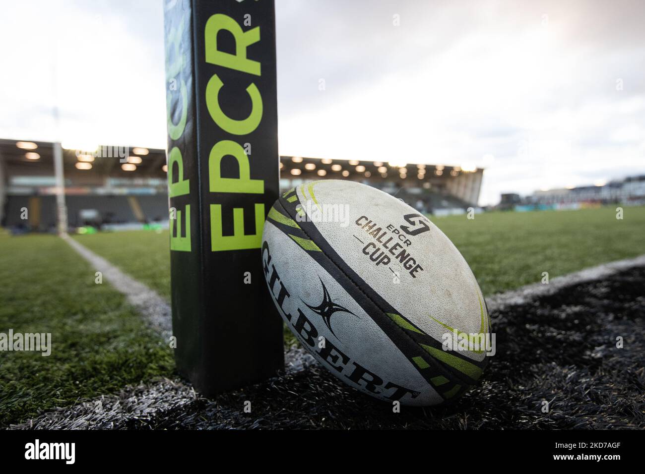 A general view of a ball and the corner flag before the European Rugby ...
