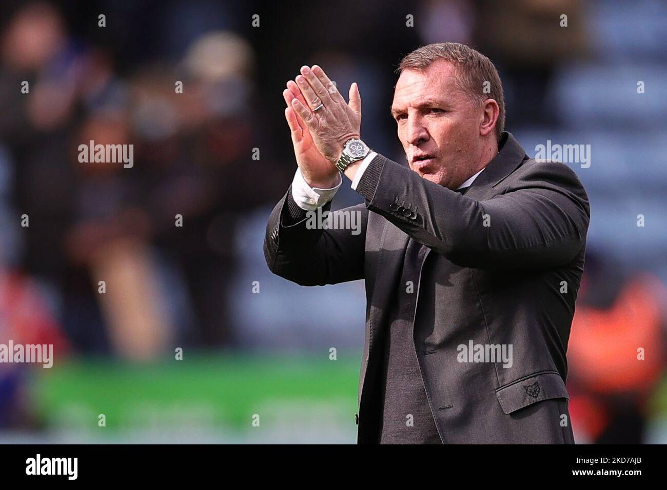 Brendan Rodgers, Manager of Leicester City acknowledges the fans at the ...