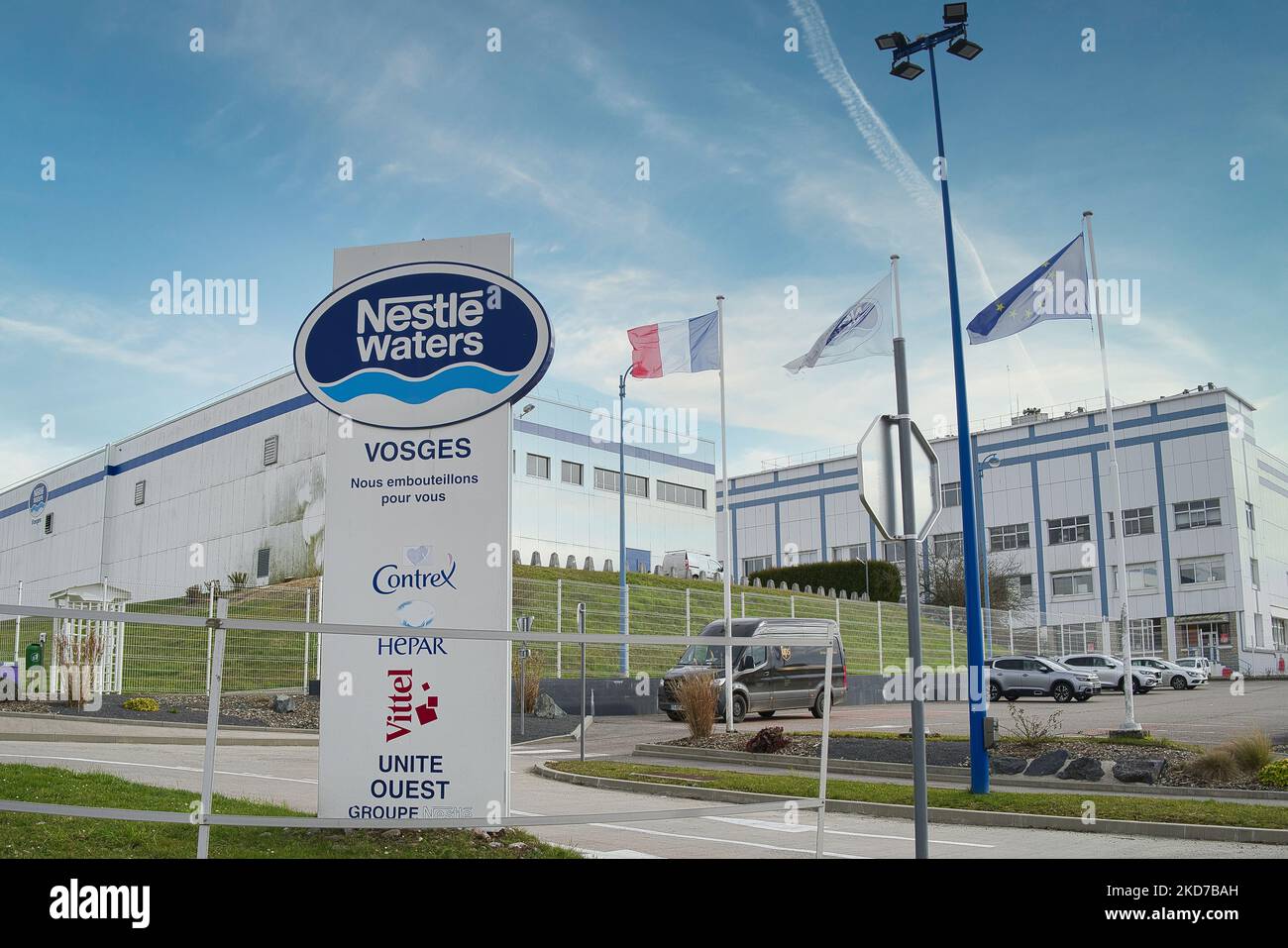 A scenery of Vittel mineral water factory with "Nestle Waters ...