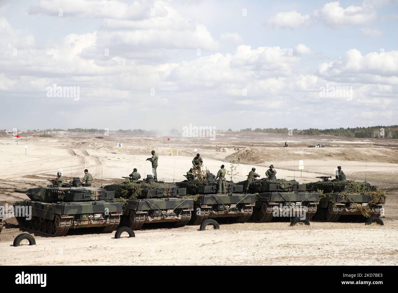 German made Leopard 2 tanks of the Polish army are seen lined up after ...