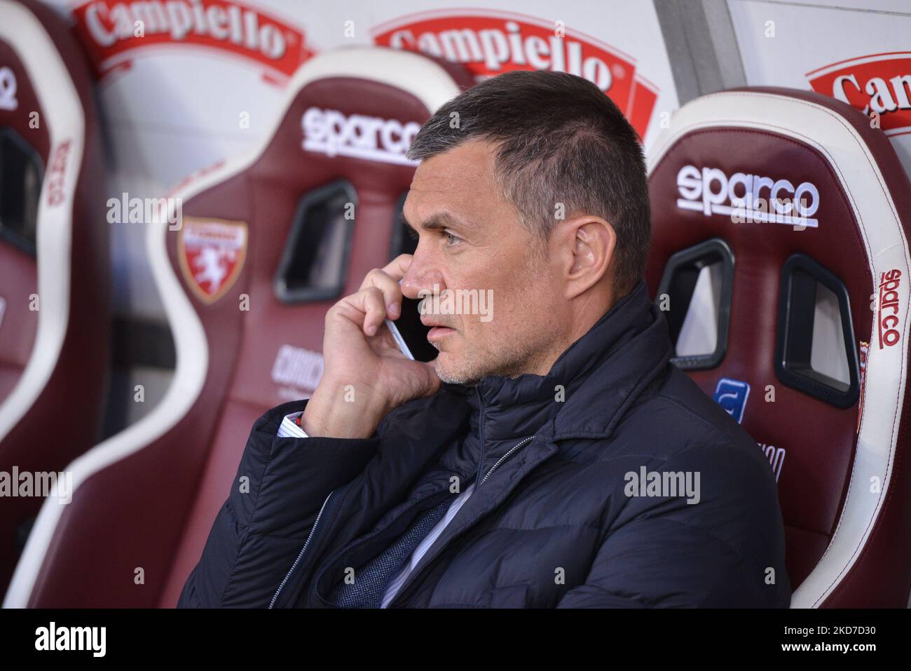 Technical Area Director AC Milan Paolo Maldini speaks at the telephone ...