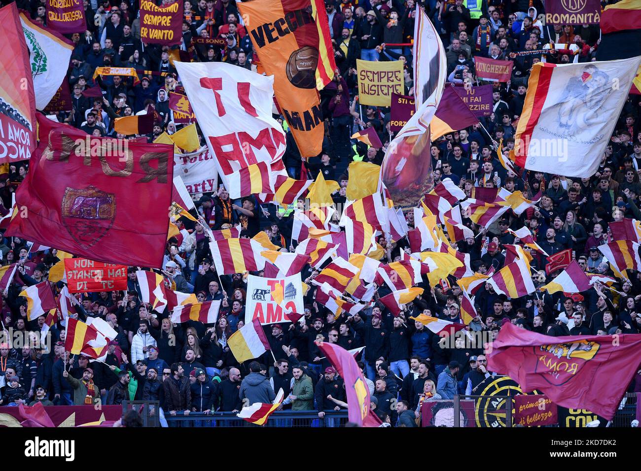 Supporters of AS Roma during the Serie A match between AS Roma and US ...