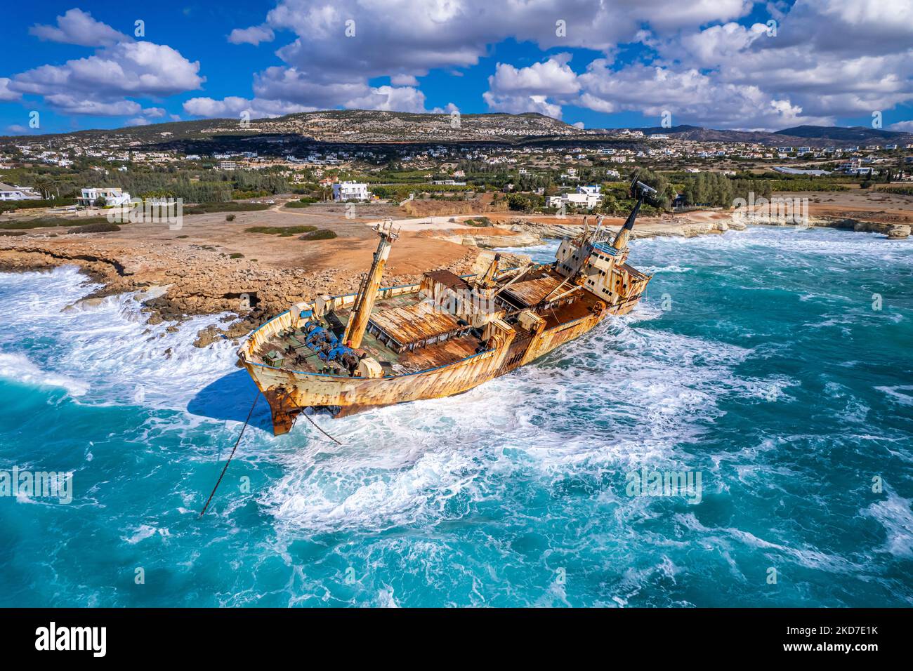 The historic Edro III Shipwreck site on the shore of the water in ...