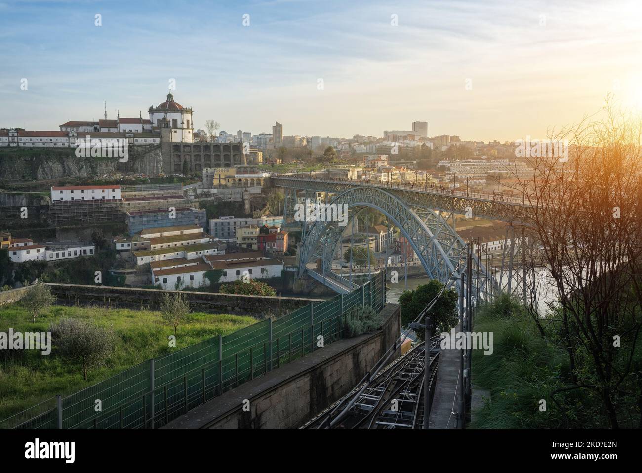 Dom Luis I Bridge and Monastery of Serra do Pilar at sunset - Porto ...