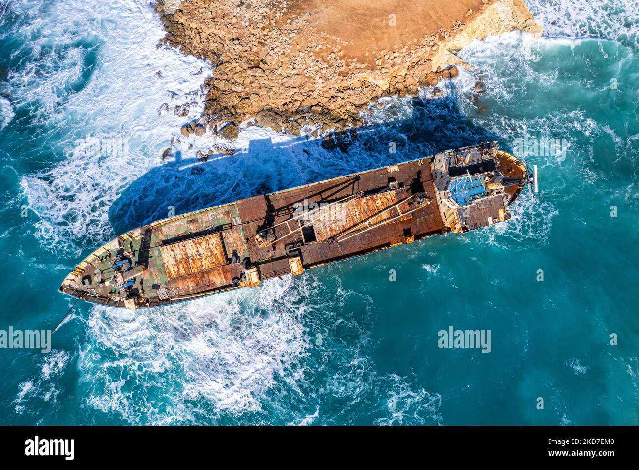 The historic Edro III Shipwreck site on the shore of the water in ...