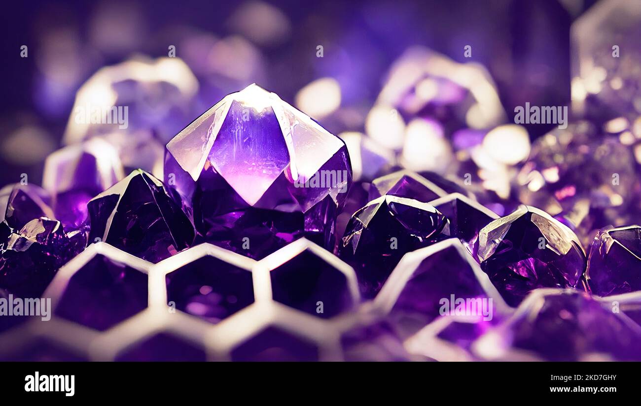 An illustration of shining violet crystals on the dark background Stock ...