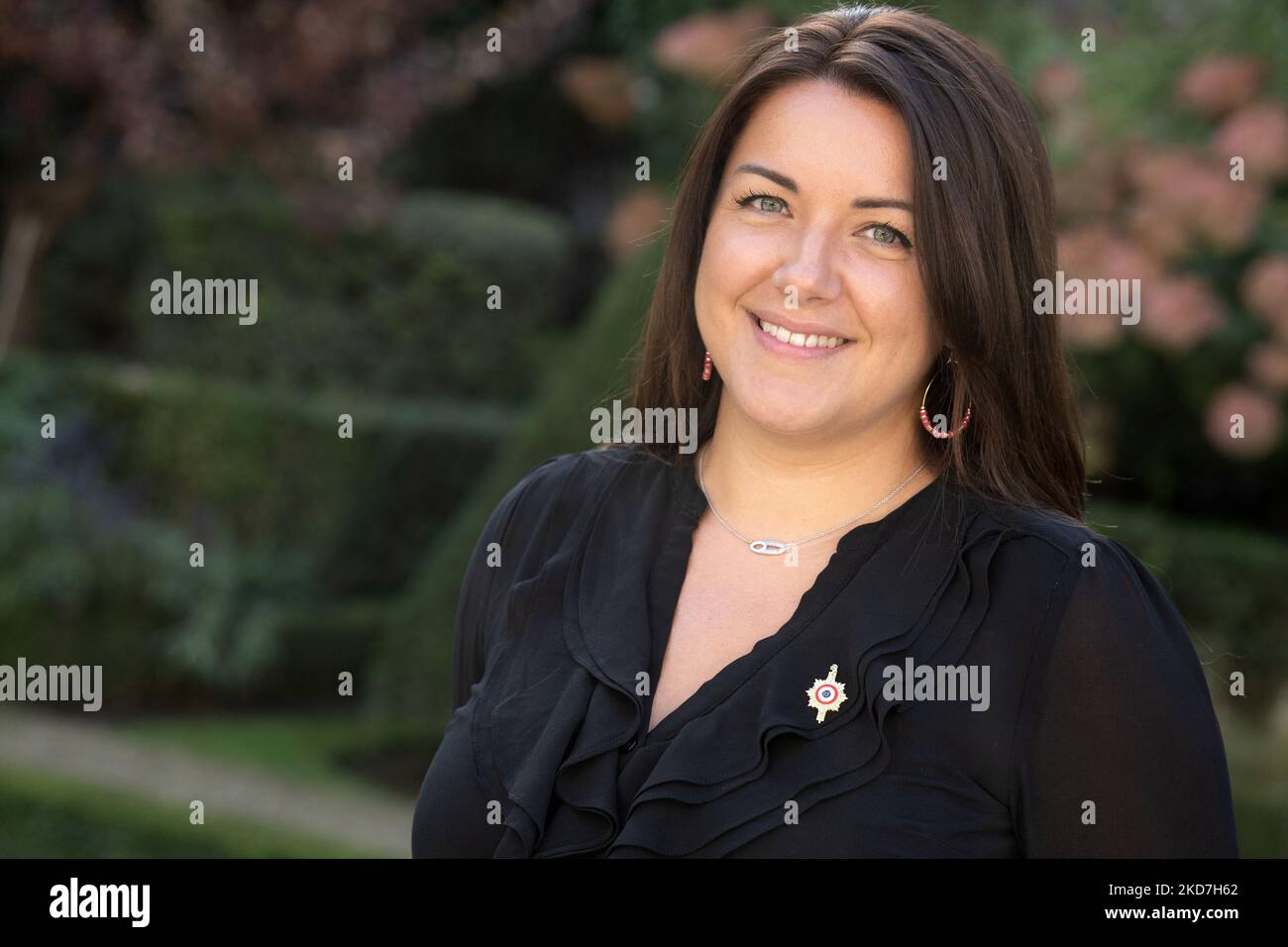 Deputy of the group Renaissance, Julie Delpech poses in the garden of ...
