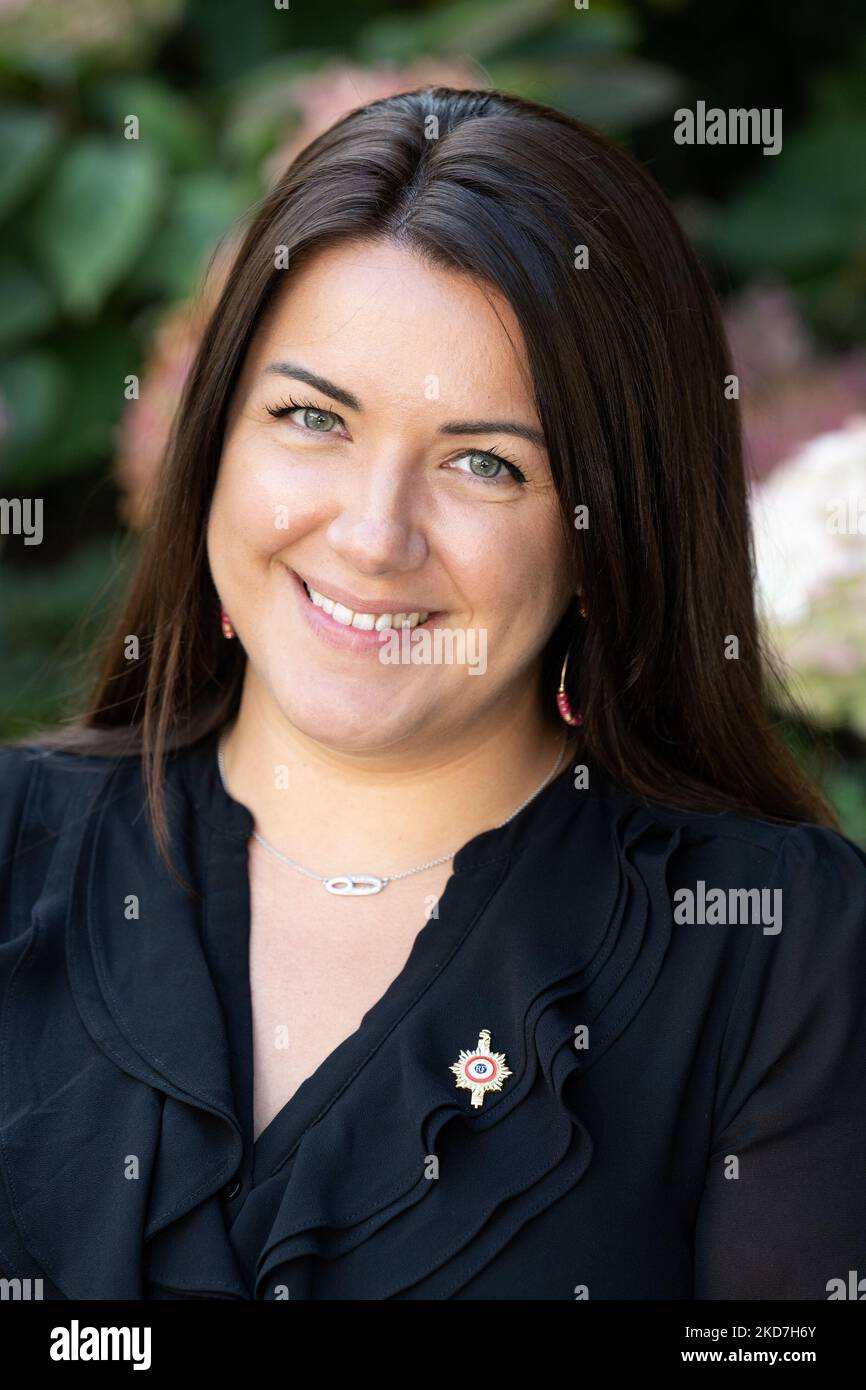 Deputy of the group Renaissance, Julie Delpech poses in the garden of ...