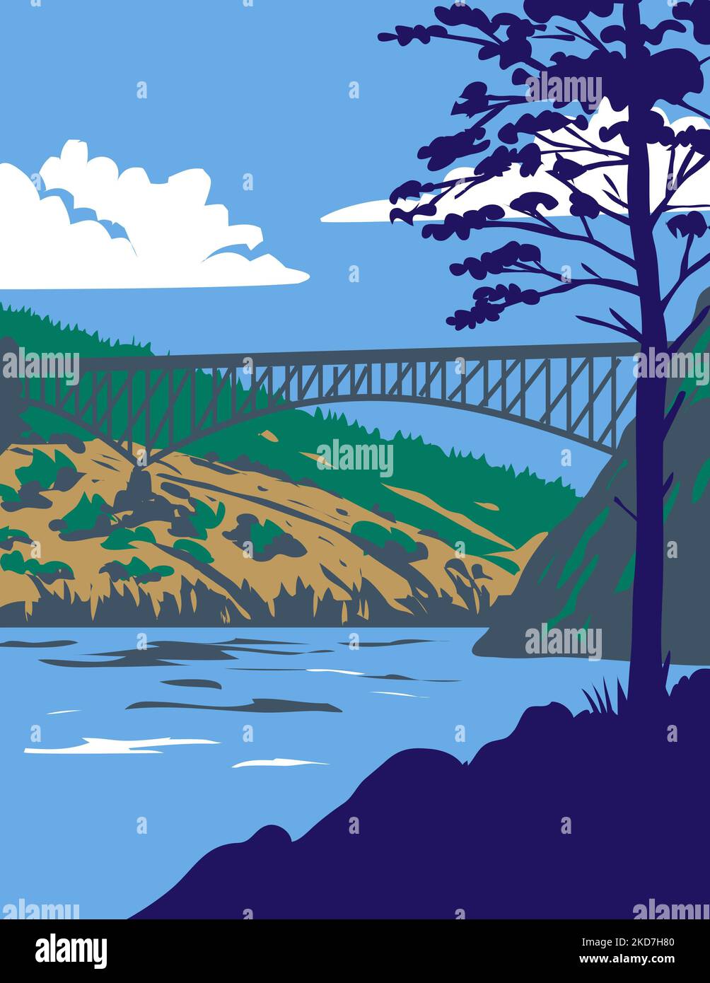 Retro WPA illustration of Deception Pass State Park Washington State ...