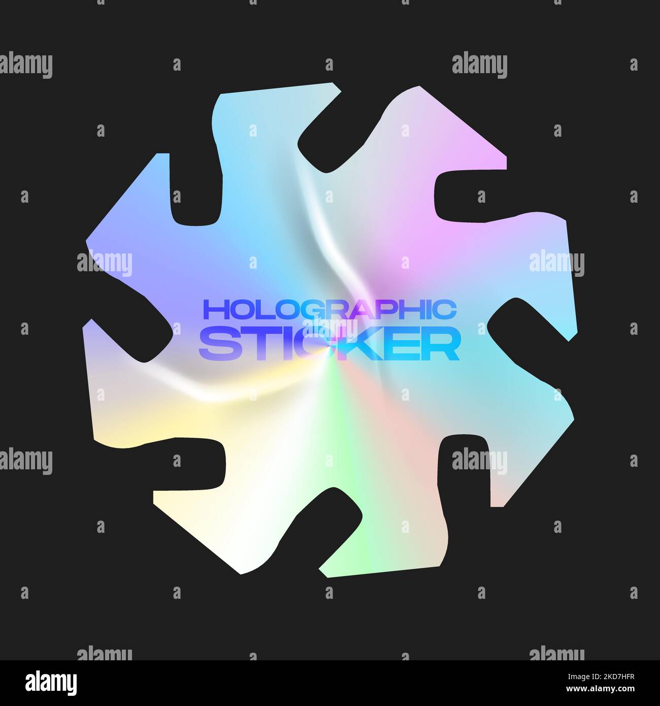A vector illustration of a shiny holographic sticker isolated on a gray ...