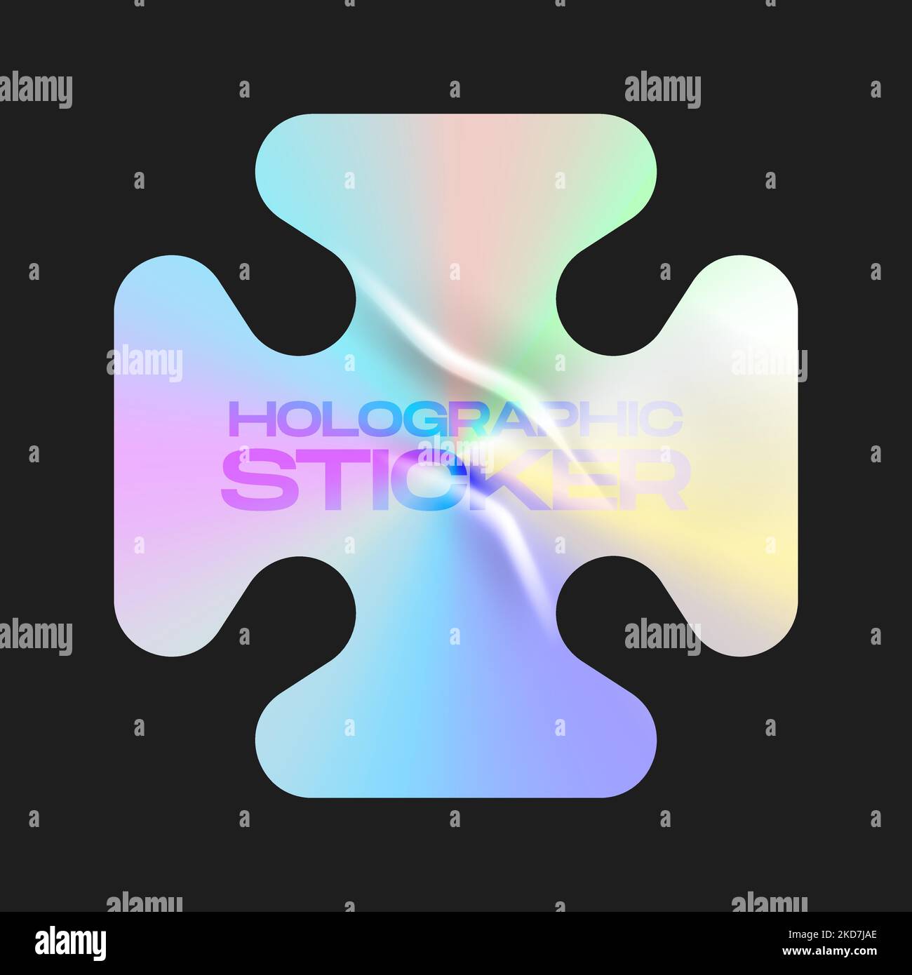 A vector illustration of a shiny holographic sticker isolated on a gray ...