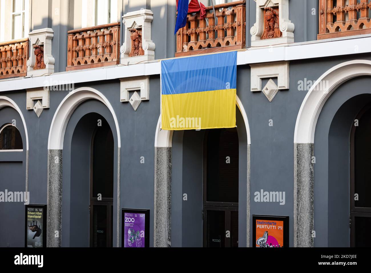 The writing Mariupol in front of the Piccolo Teatro Strehler to ...