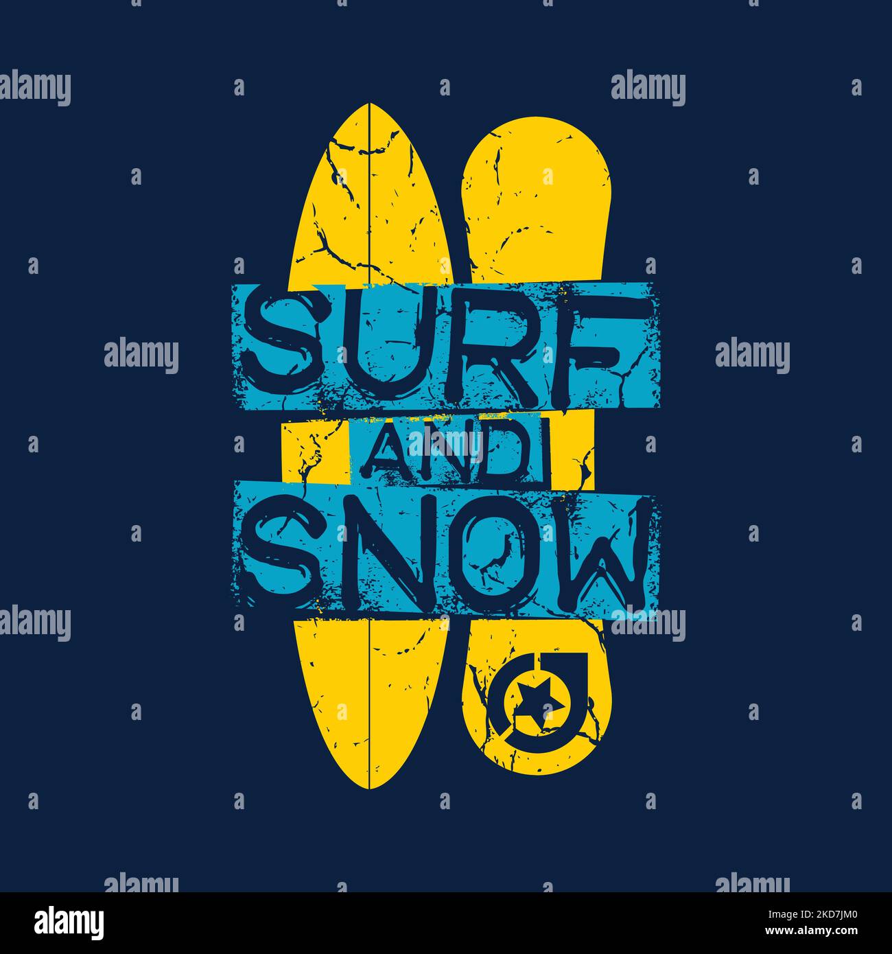 A vector design of a text "surf and snow" on a yellow board designs on ...