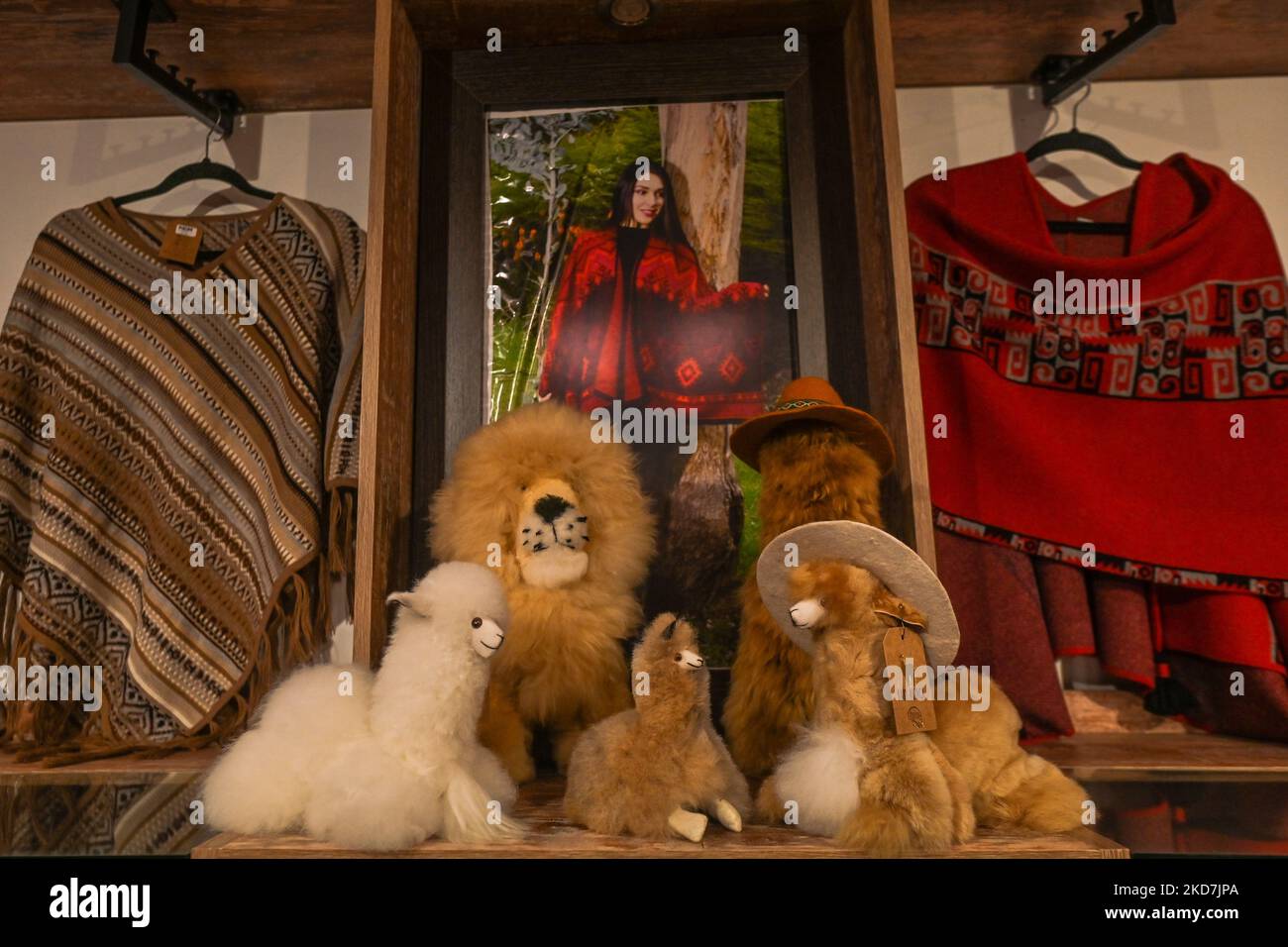 Stuffed alpaca toys made with real fur on display in a souvenir shop in ...