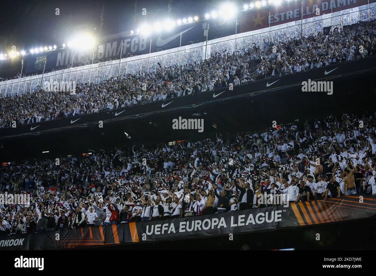 Eintracht Frankfurt fans celebrating the victory during the second leg ...